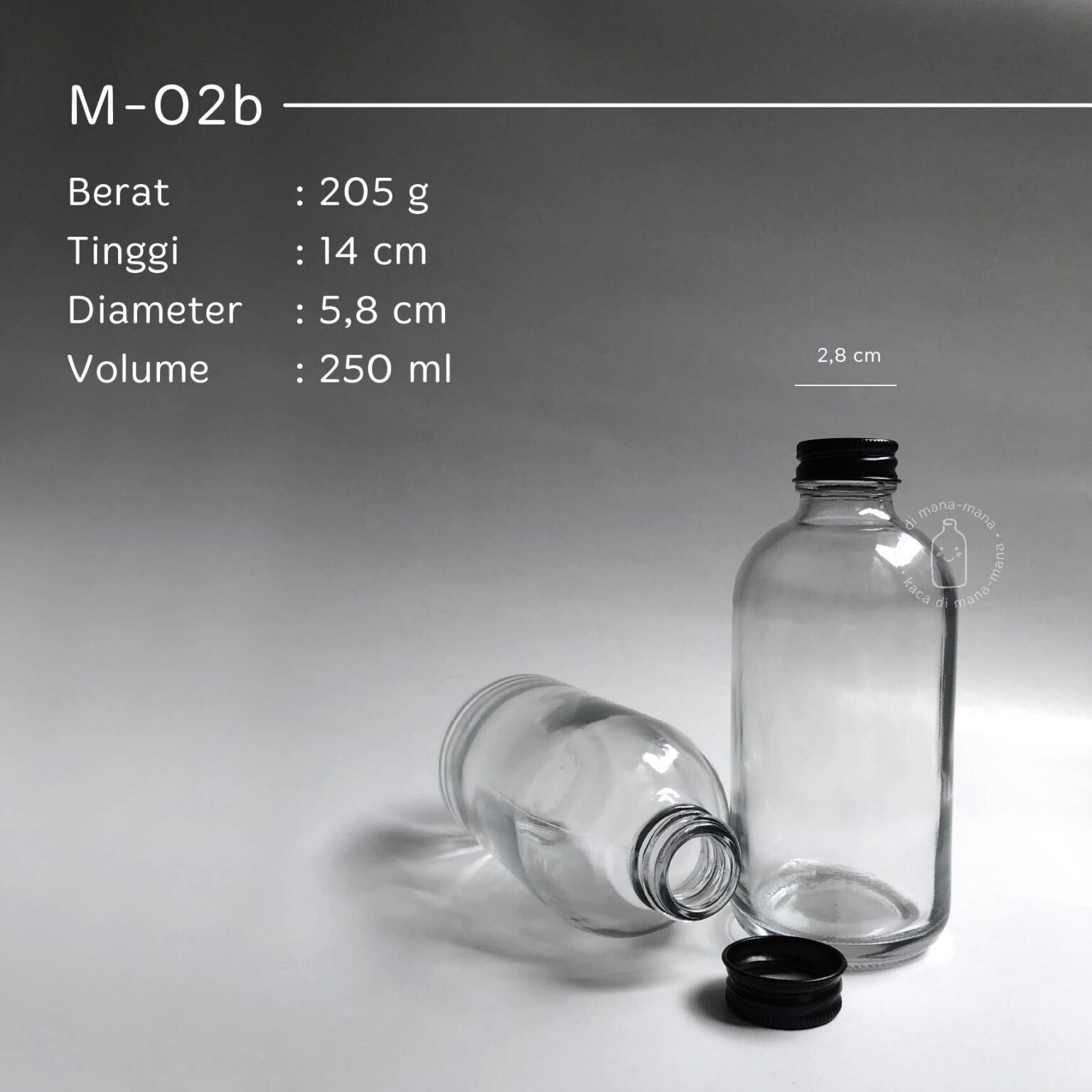 Botol kaca clear boston round 250ml, 500ml dan 1000ml - Kaca Dimana Mana