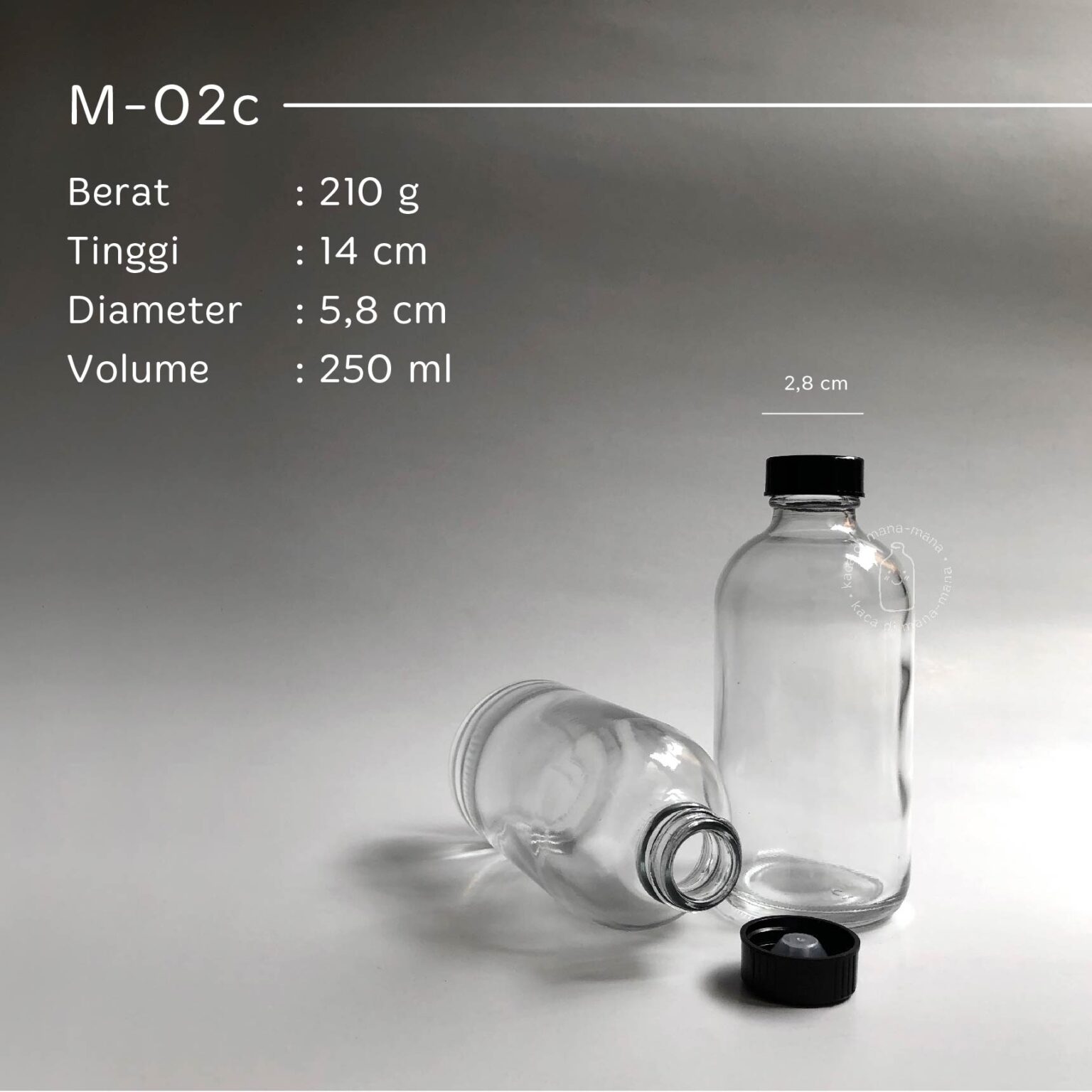 Botol kaca clear boston round 250ml, 500ml dan 1000ml - Kaca Dimana Mana