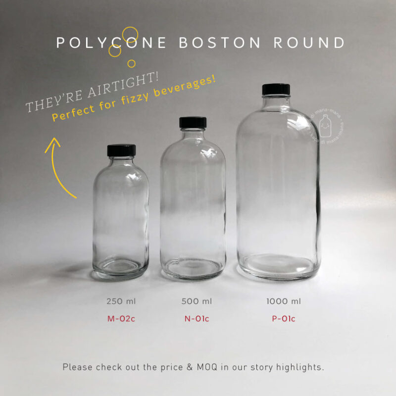 Botol kaca clear boston round 250ml, 500ml dan 1000ml - Kaca Dimana Mana