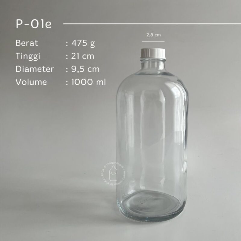 Botol kaca clear boston round 250ml, 500ml dan 1000ml - Kaca Dimana Mana