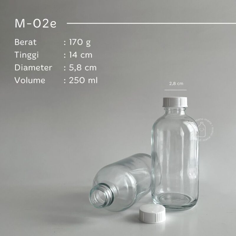 Botol kaca clear boston round 250ml, 500ml dan 1000ml - Kaca Dimana Mana