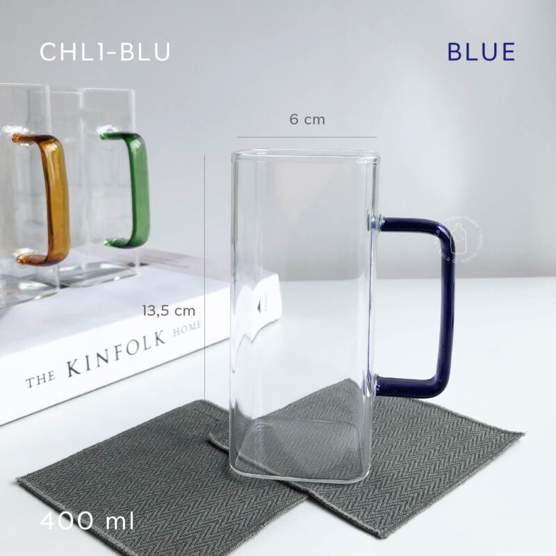 Gelas kaca kotak 400ml- square glass cup 400ml with handle - Kaca ...