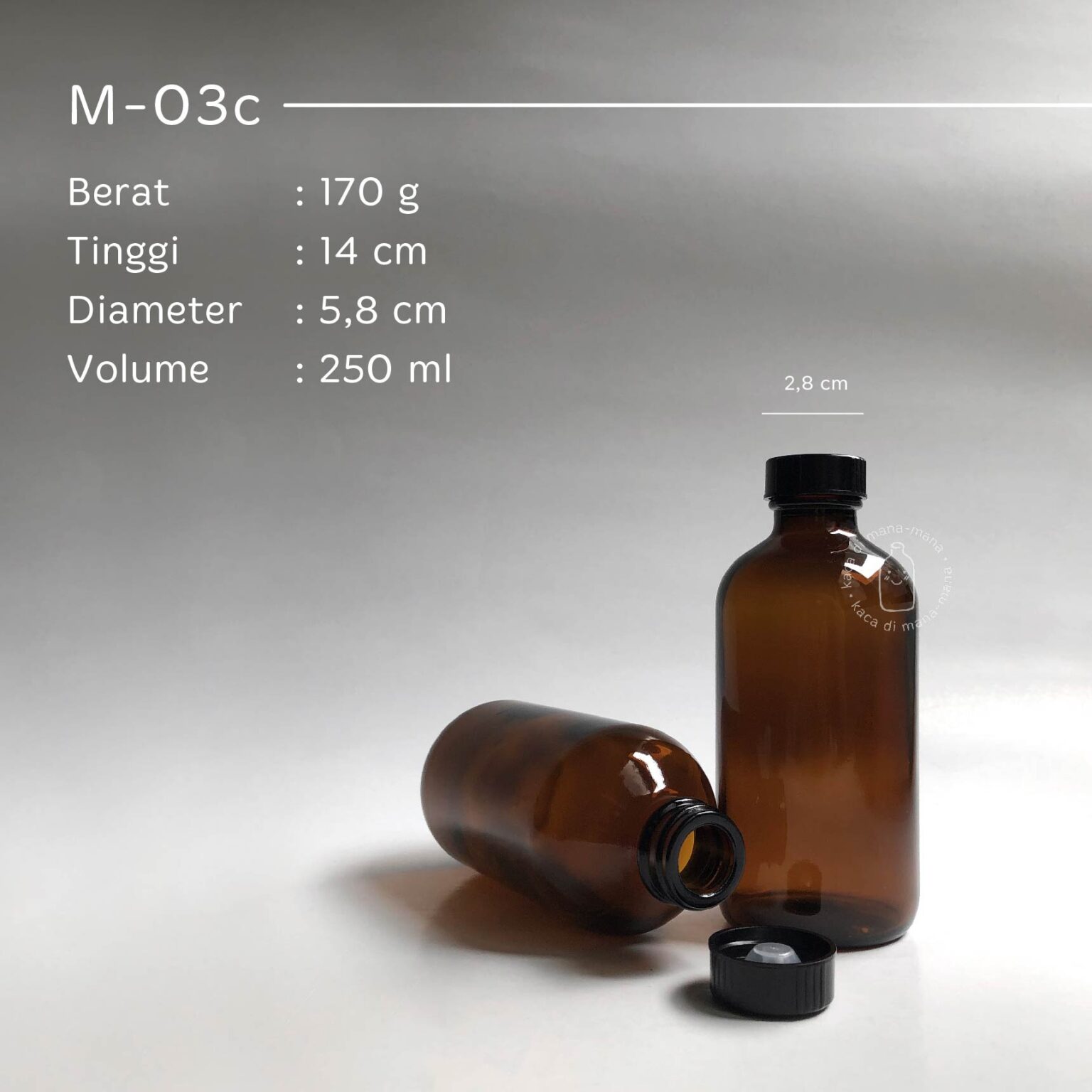 Botol kaca amber - botol juice kopi - boston round - Kaca Dimana Mana