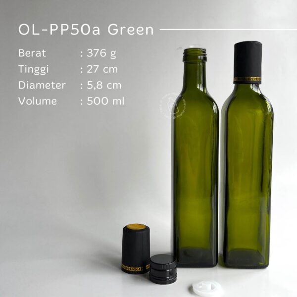 Botol kaca olive oil - Botol minyak - pourer ropp cap - clear green ...